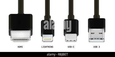 types of cable computer and device connectors white Stock Photo - Alamy