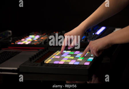 Hand remixing music on midi controller with play music and multimedia concept Stock Photo - Alamy