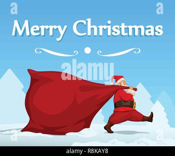 Cartoon illustration of a Santa Claus dragging his gift sack Stock ...