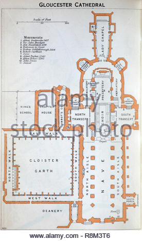 GLOUCESTER cathedral vintage floor plan. Gloucestershire, 1939 vintage ...