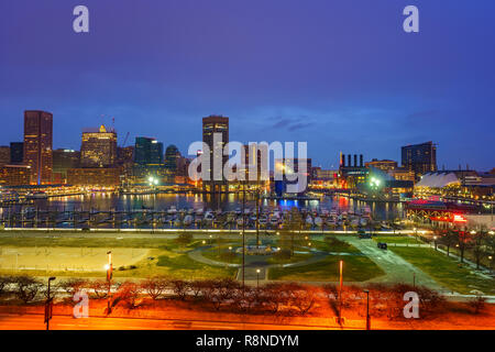 Baltimore, Maryland, USA Skyline on the Inner Harbor at dusk Stock ...
