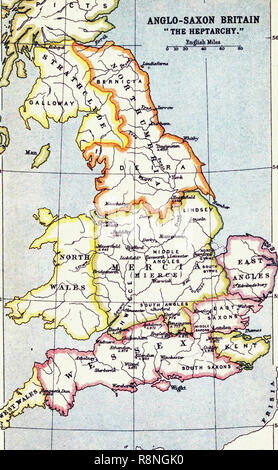 Map of the Heptarchy, Anglo-Saxon Kingdoms of Great Britain of the ...