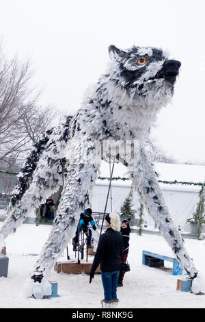 Art sculpture of large wolf made from 90% recycled materials ...