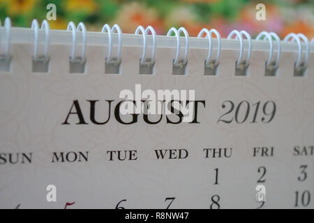 Close up calendar of August 2019 Stock Photo - Alamy