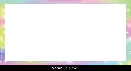 Magic border with rainbow mesh and space for text. Cute universe banner ...