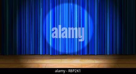 Theater stage with blue curtain. Mesh Stock Photo - Alamy