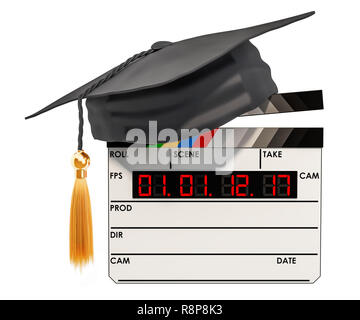 Movie clapperboard with graduation cap. Education in film school ...