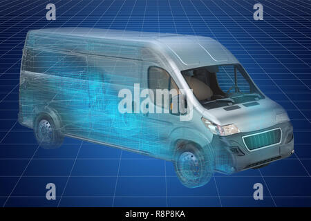 Visualization 3d cad model of truck, blueprint. 3D rendering Stock ...