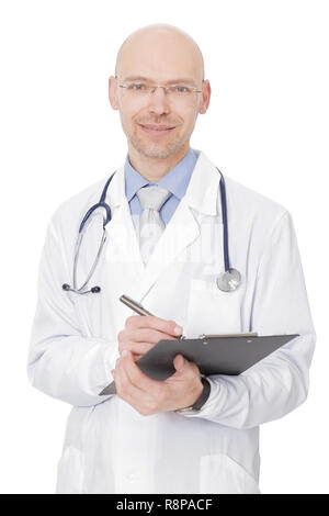 Adult experienced woman doctor with stethoscope and folder look at ...