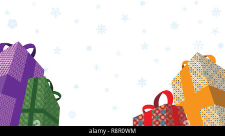 Watercolor gift box in a craft paper with a bright ribbon. Hand drawn ...