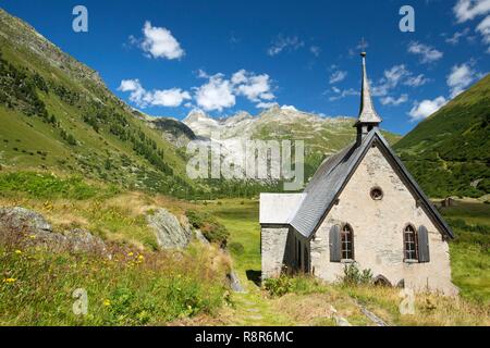 Switzerland, Canton of Valais, Gletsch, Anglican Chapel, the glacier in ...