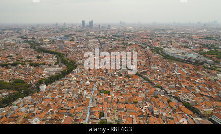 Aerial cityscape modern city Surabaya with skyscrapers, buildings and ...