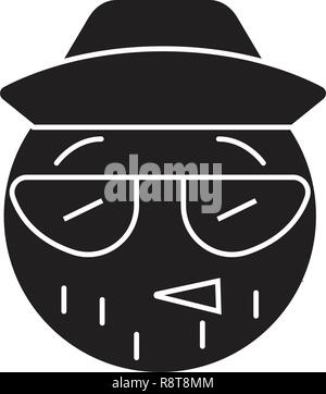 Hipster emoji line icon concept. Hipster emoji flat vector symbol, sign ...