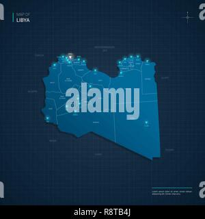Libya political map of administrative divisions - districts. Solid blue ...