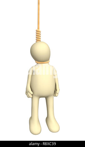 3d person puppet, hanging in a rope loop. Objects over white Stock ...