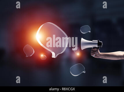 Announcement and communication concept with message buuble on dark ...