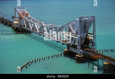 Railway bridge on sea, Rameswaram Rameshwaram, Tamil Nadu, India, Asia ...