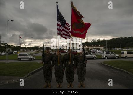 Marines in the color guard start the ceremony during the sergeants ...