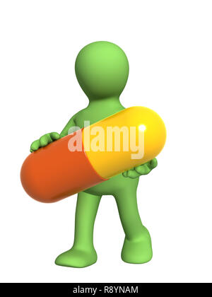 3d puppet, carrying the big bright pill Stock Photo - Alamy
