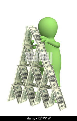 3d puppet, making a pyramid from money. Objects over white Stock Photo ...