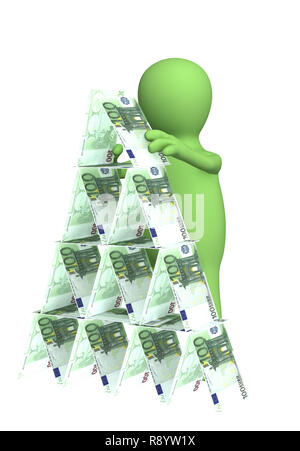 3d puppet, making a pyramid from money. Objects over white Stock Photo ...