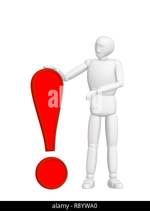 Puppet with exclamation mark of red color Stock Photo - Alamy