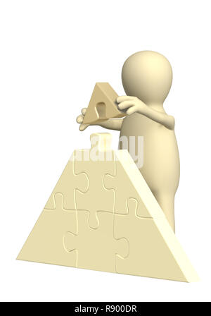 3d puppet, making a pyramid from puzzles. Over white Stock Photo - Alamy