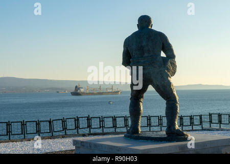 Statue of famous Turkish Corporal, Seyit Cabuk (Seyit Onbasi) carrying ...