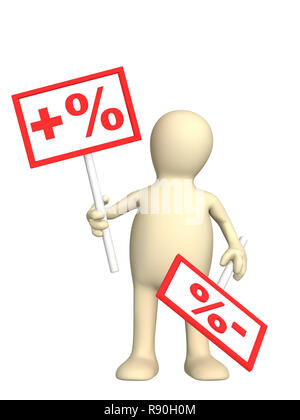 3d puppet with the tablets - percent growth Stock Photo - Alamy