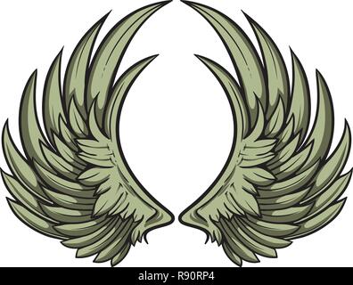 Detailed hand drawn pair of wings vector illustration Stock Vector ...