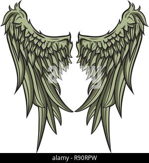 Detailed hand drawn pair of wings vector illustration Stock Vector ...