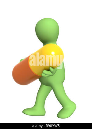 3d puppet, carrying the big bright pill Stock Photo - Alamy
