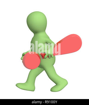 3d puppet, holding exclamation mark Stock Photo - Alamy