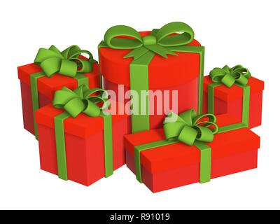 Five boxes with gifts, fastened by tapes. Object over white Stock Photo ...