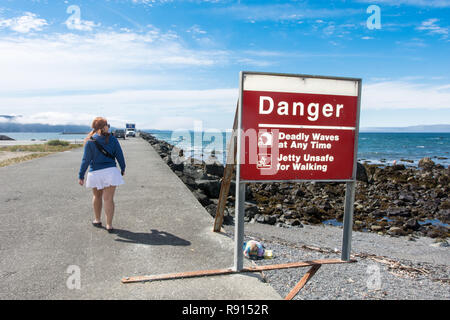 Sneaker Wave warning sign on Northern California beach Stock Photo - Alamy