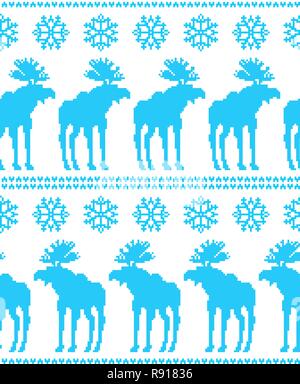 Pixel snowflakes seamless pattern. Christmas winter background in pixel ...