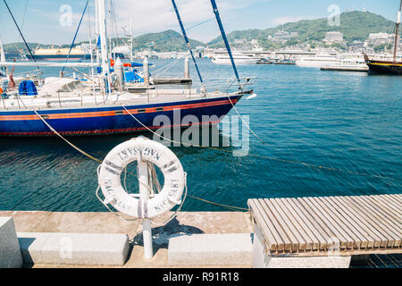 Dejima Wharf - ocean view of Nagasaki port at summer day in Japan Stock ...