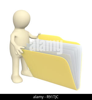 3d puppet, opening folder with documents. Object over white Stock Photo ...