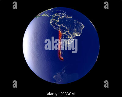Chile from space on model of planet Earth with country borders and very ...