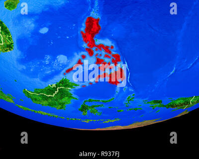 Philippines from space on model of Earth during sunset with ...