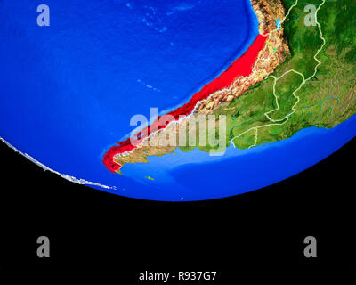 Chile from space on model of planet Earth with country borders and very ...