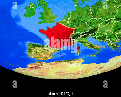 France from space on model of planet Earth with country borders and ...