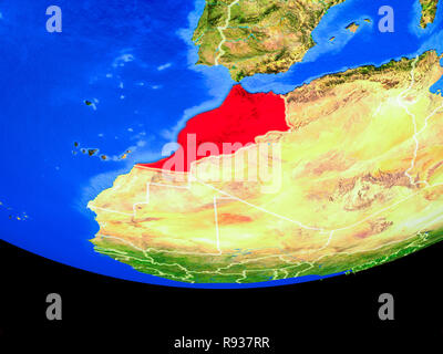 Morocco on planet Earth from space with country borders. Very fine ...