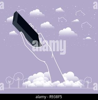 hand lifting smartphone in the sky Stock Vector Image & Art - Alamy