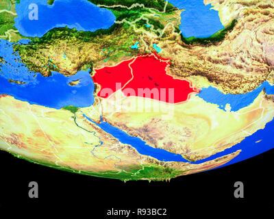 Islamic State highlighted on 3D Earth with visible countries and watery ...
