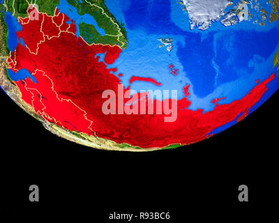 Former Soviet Union highlighted on 3D Earth with visible countries and ...