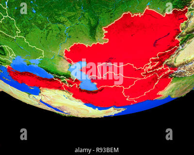 ECO member states on 3D Earth with visible countries and blue oceans ...