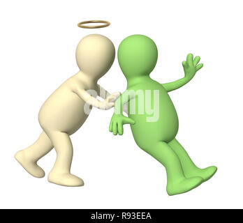 Angel, pushing the person. Over white Stock Photo - Alamy