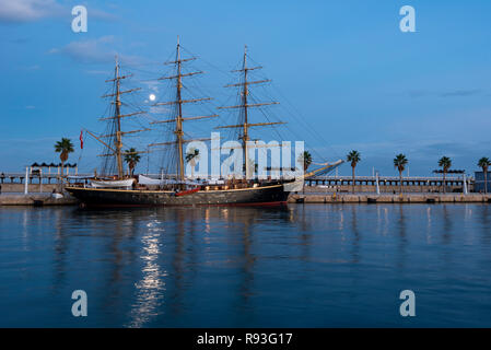 The Danish tall ship Georg Stage, built in 1882, sails up the River ...