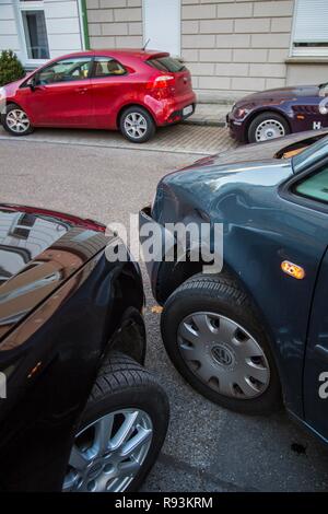 Traffic accident, slight body damage to a car, crash while turning from ...